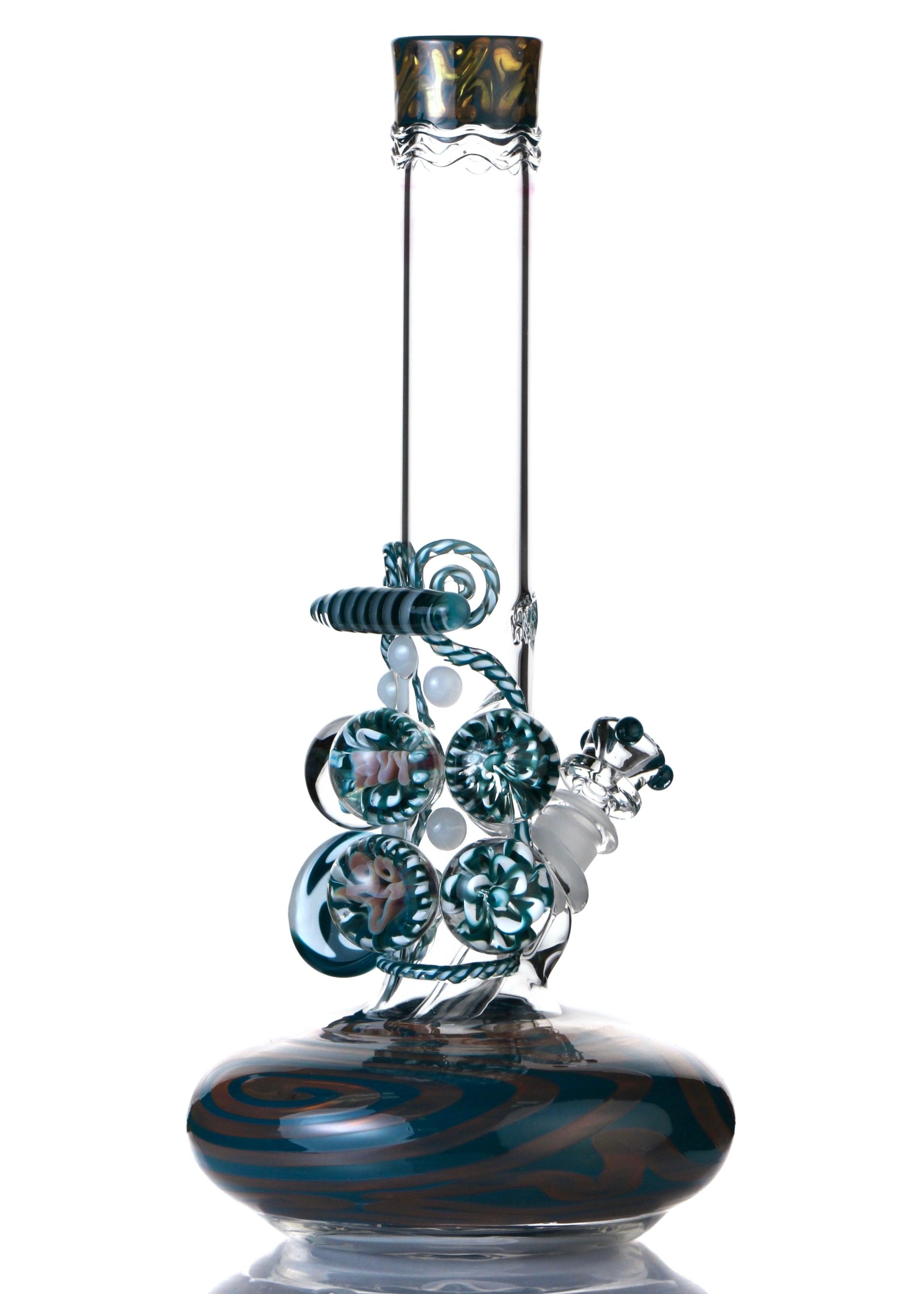 HVY Glass Teal/Gold Bubble Beaker Bong W/ 7 Marbles