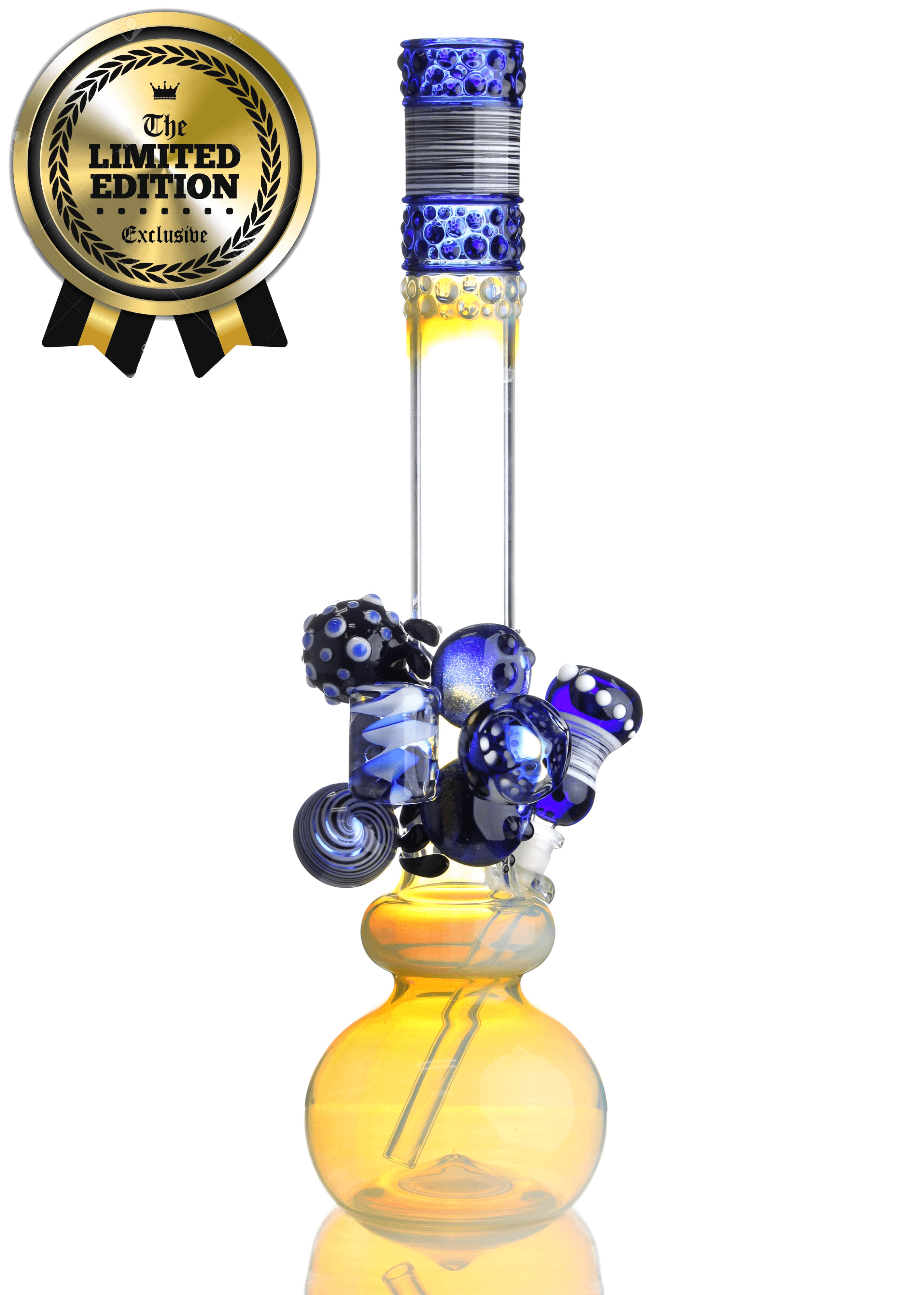 Trident Glass Blue Abstract Limited Edition Double Bubble Bong